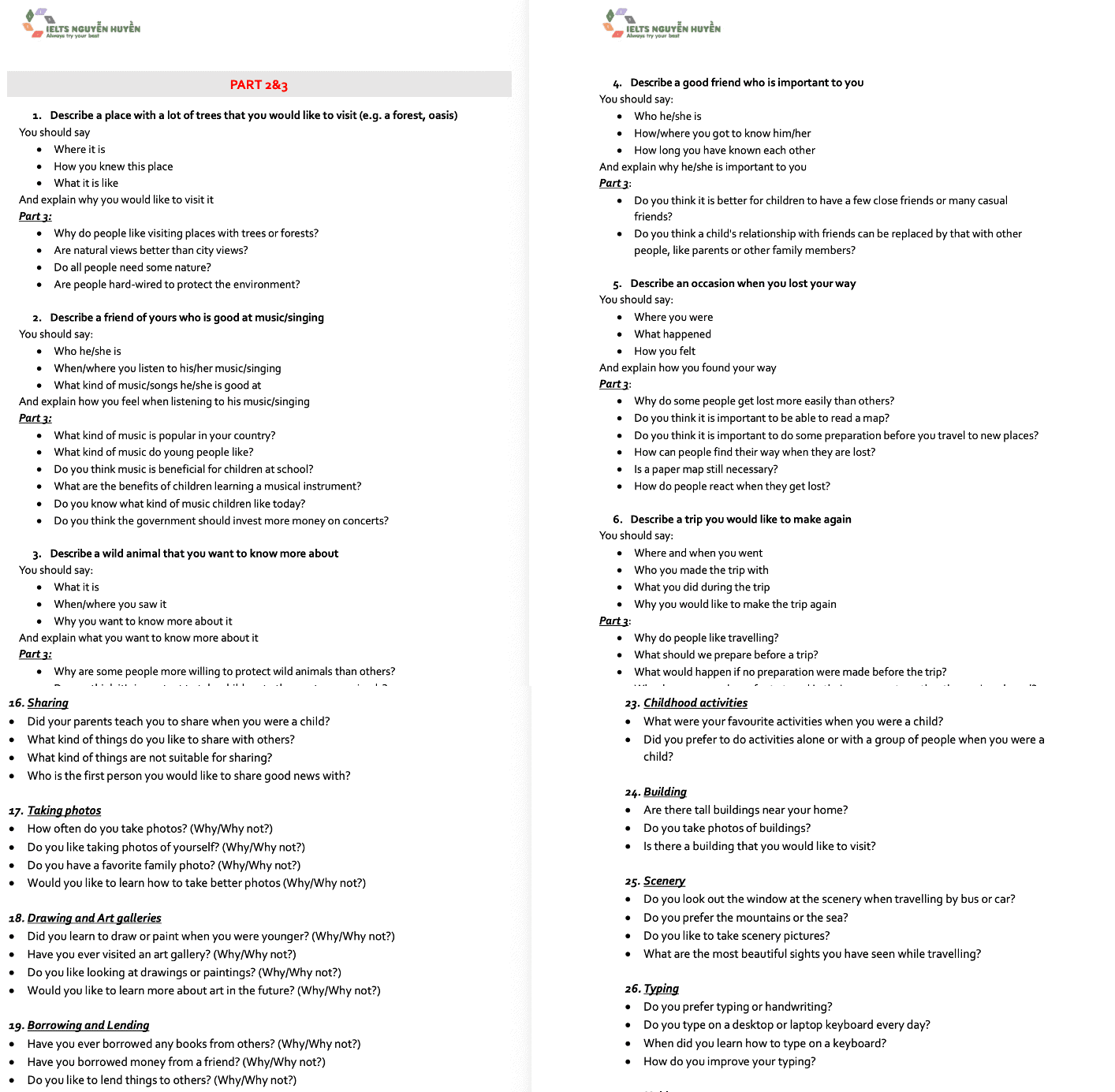 Bộ đề dự đoán IELTS Speaking Quý 1/2026 - IELTS Nguyễn Huyền